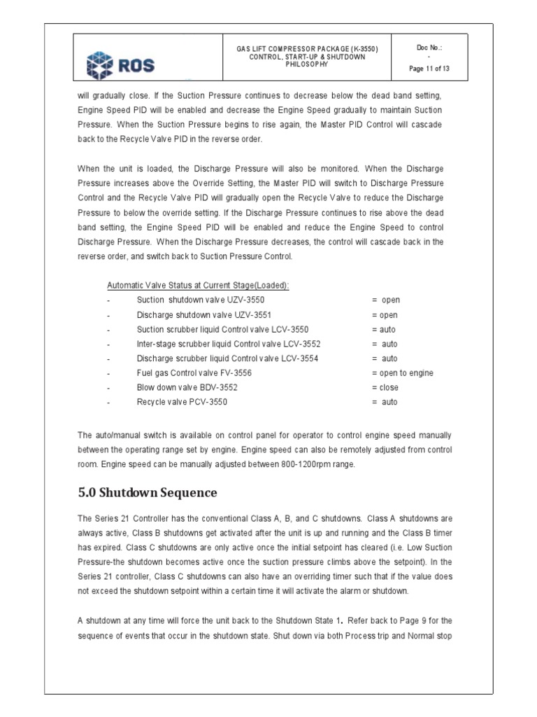 Compressor Shutdown Sequences | PDF | Valve | Engines
