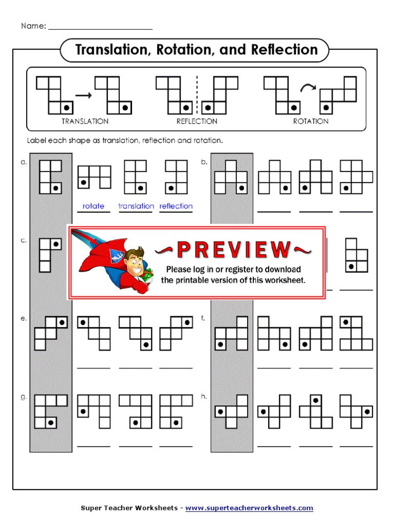 Rotation Reflection And Translation Worksheets Reflection, Rotation