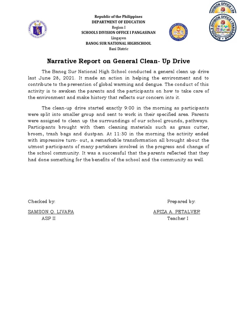 Narrative Report on School Clean-Up Drive | PDF