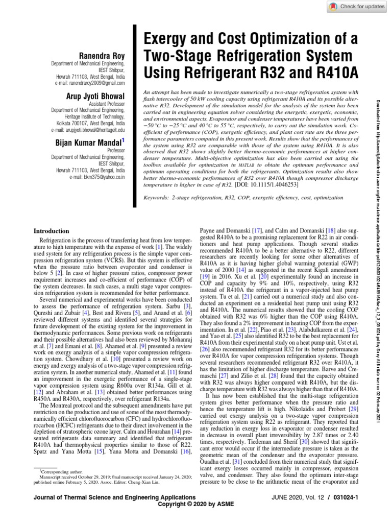 Exergy and Cost Optimization of A Two-Stage Refrigeration System Using Refrigerant R32 and R410A ...