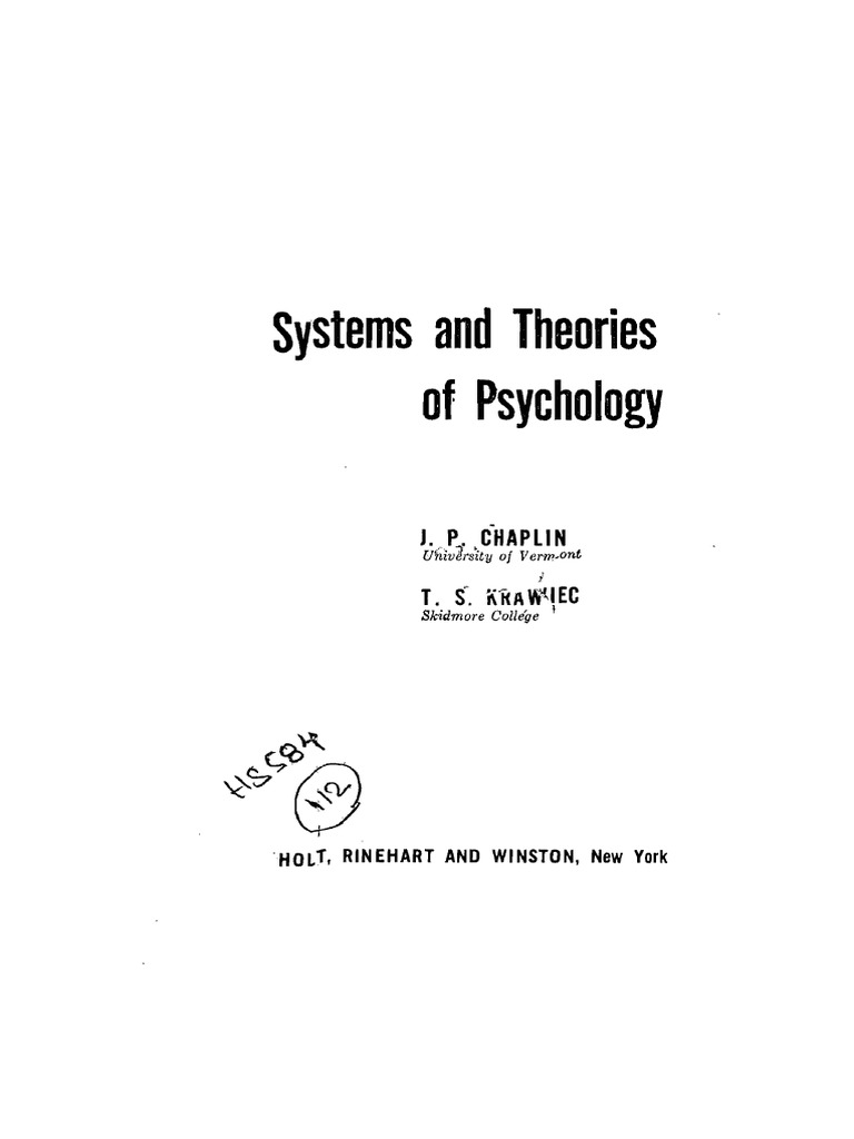 Systems and Theories in Psychology by Chaplin, J.P | PDF | Psychology ...