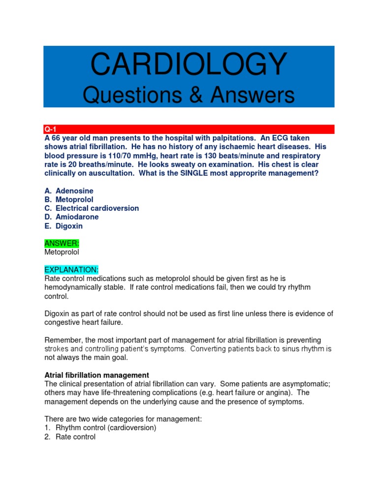 Questions & Answers: Cardiology | PDF | Myocardial Infarction | Heart