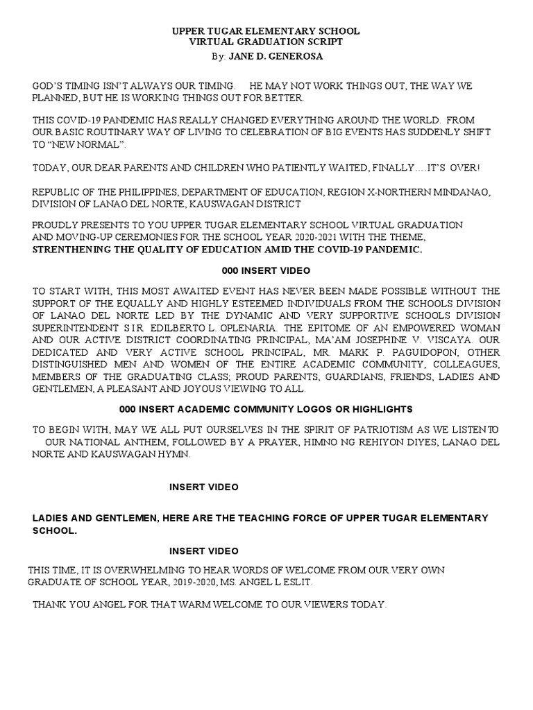 Virtual Graduation Script | PDF