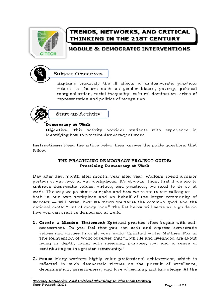Trends and Networks - Module5 (Week10-12) | PDF | Initiative | Democracy