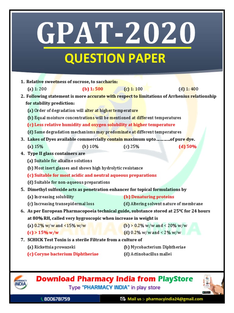 GPAT 2025 Question Paper Sample | PDF | Viscosity | Solution