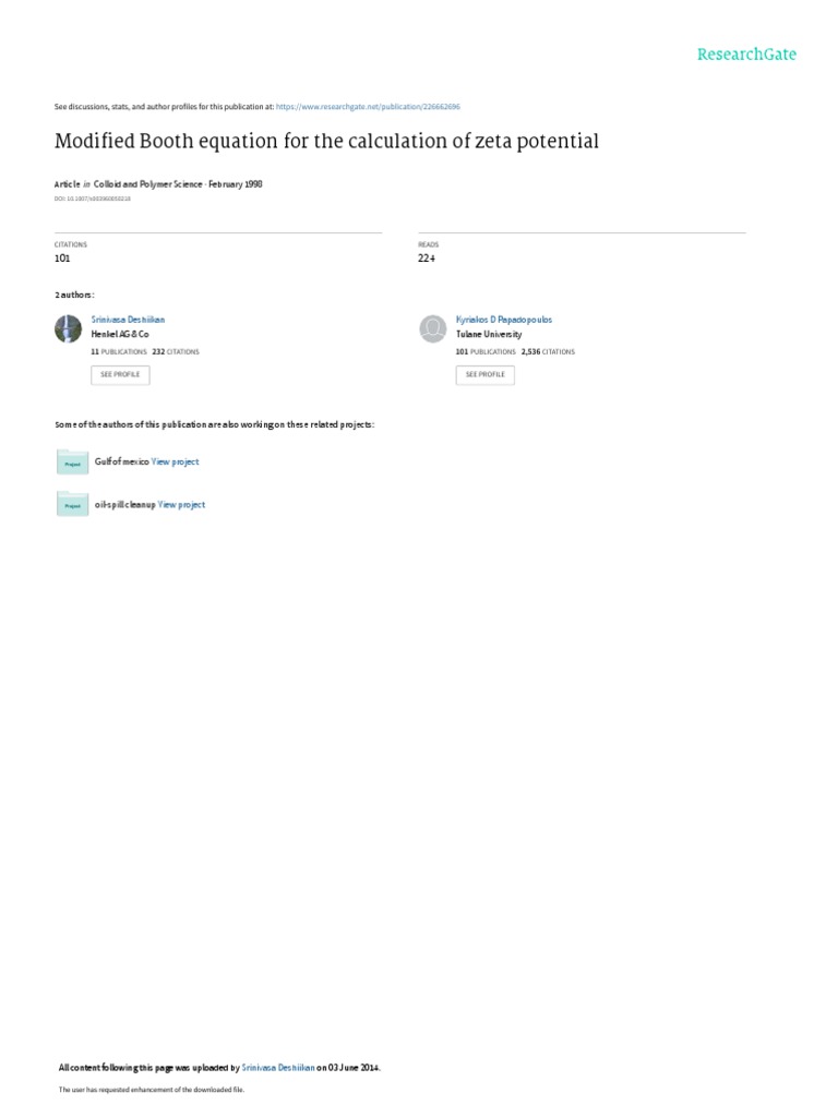 Modified Booth Equation For The Calculation of Zeta Potential | PDF