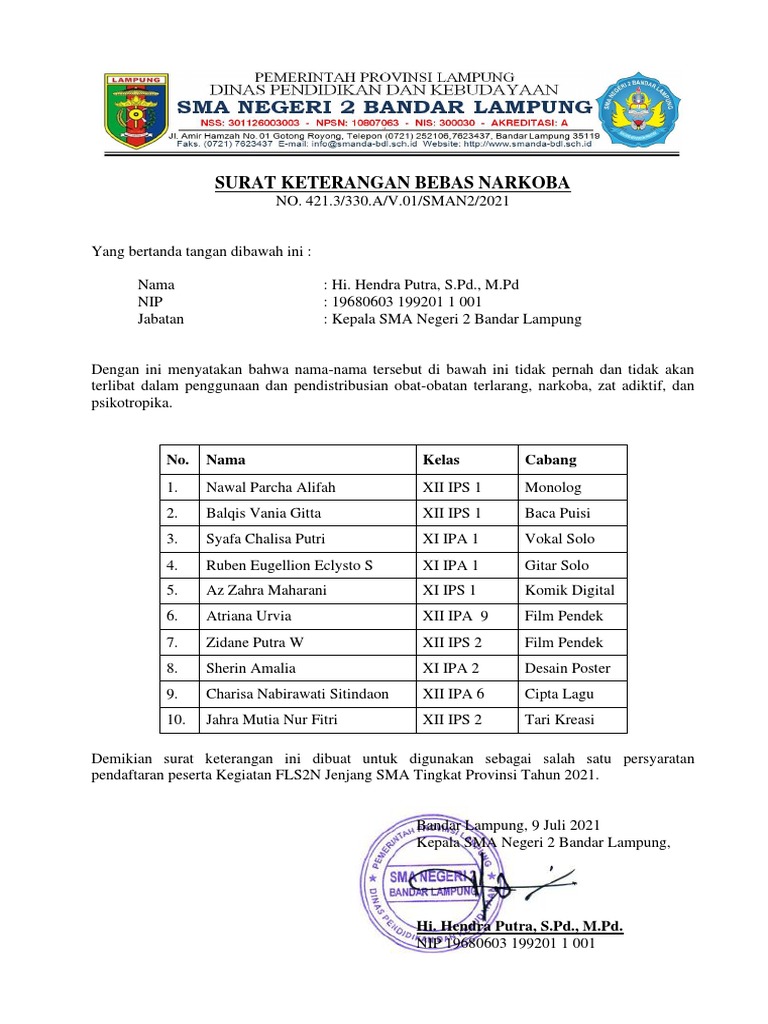 Surat Keterangan Bebas Narkoba | PDF
