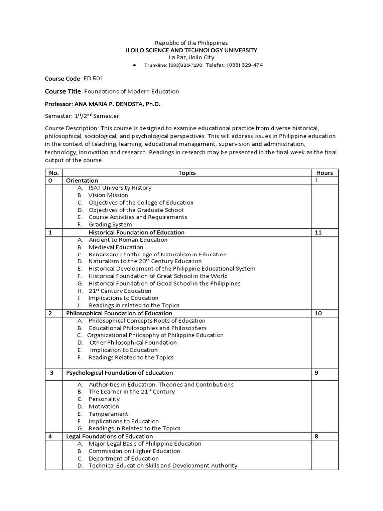Ed.501 Course Outline - Docx Correct | PDF | Philippines | Human Nature