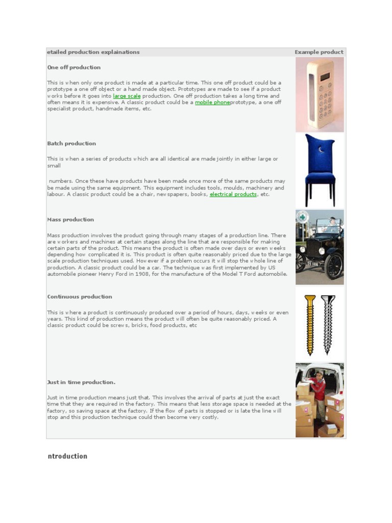 Types of Production Process | PDF | Mass Production | Industries
