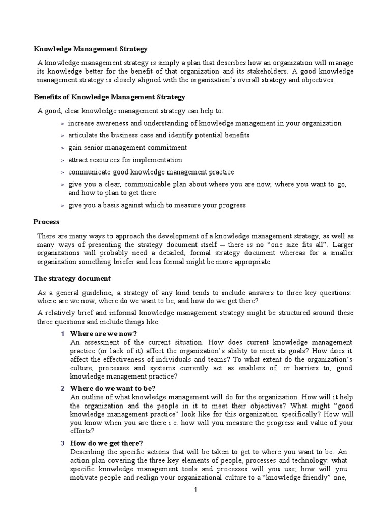 Knowledge Management Strategy | PDF | Knowledge Management | Goal