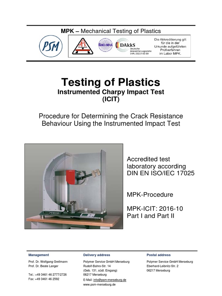 Testing of Plastics: Instrumented Charpy Impact Test (ICIT) | PDF ...