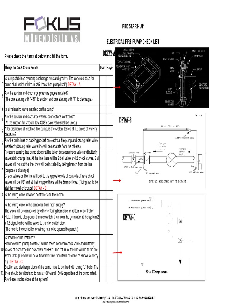 Electrical Fire Pump - Pre Start-Up Check List | PDF | Valve | Pump