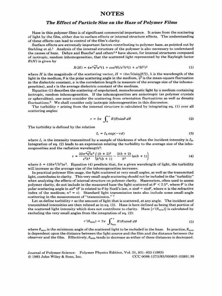 Impact of Particle Size on Polymer Film Haze | PDF | Scattering ...