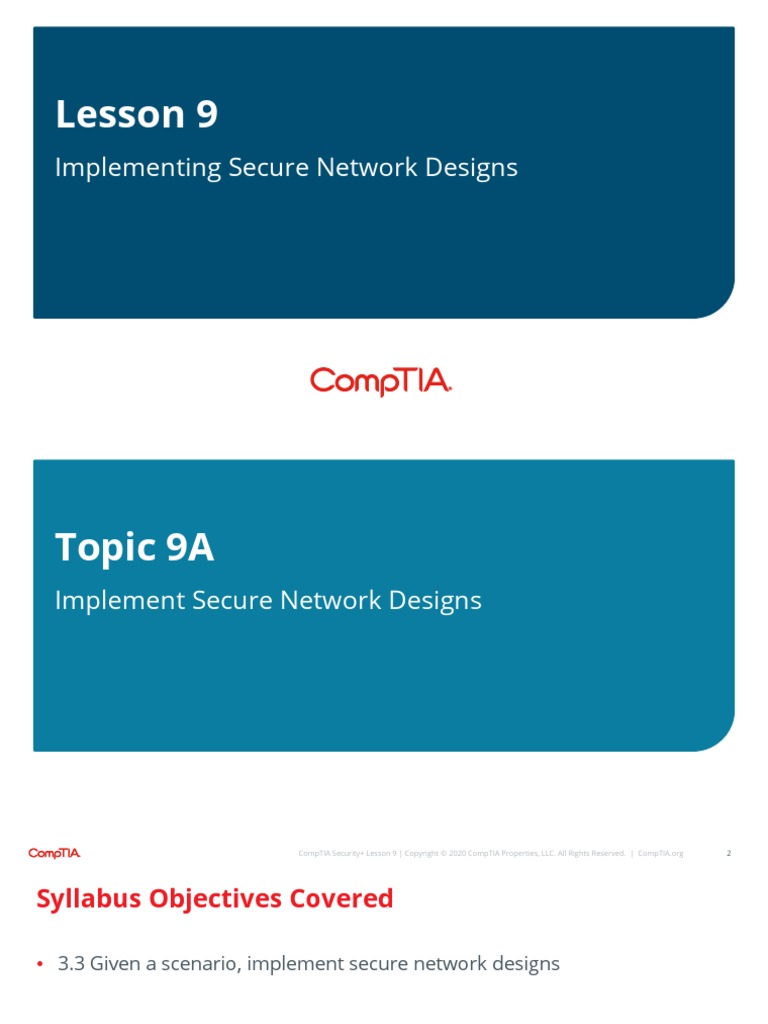 Lesson 9: Implementing Secure Network Designs | PDF | Denial Of Service Attack | Computer Network