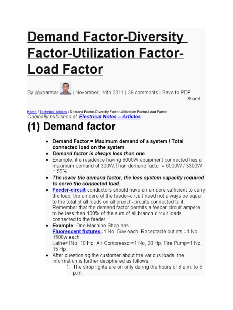 Demand Factor, Diversity Factor and Load Factor Calculations | Download ...