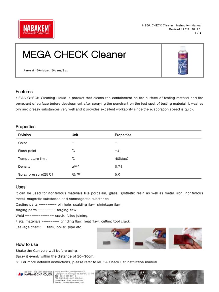 MEGA CHECK Cleaner: Features | PDF | Chemistry | Mechanical Engineering