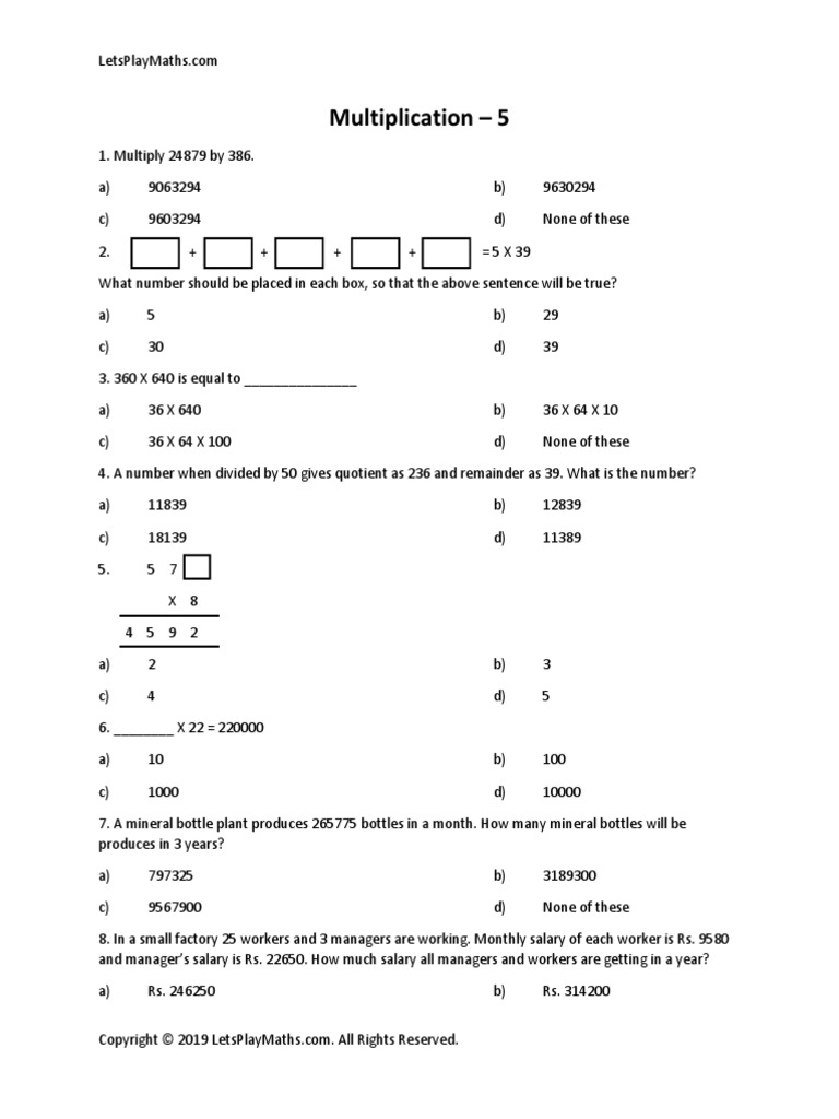 Multiplication 5 | PDF | Numbers | Number Theory