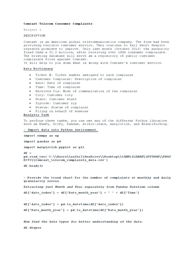 Comcast Complaints Analysis | PDF | Function (Mathematics) | Computer ...