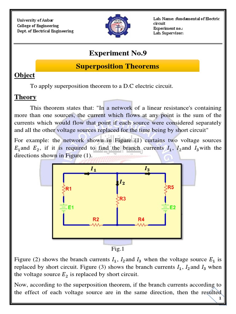 Experiment No.9 Superposition Theorems: Object | PDF | Electrical ...