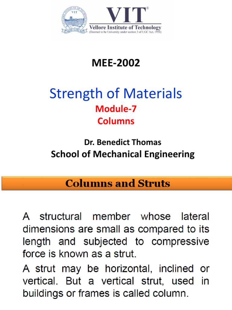 Module 7 Column and Strut | PDF | Buckling | Column