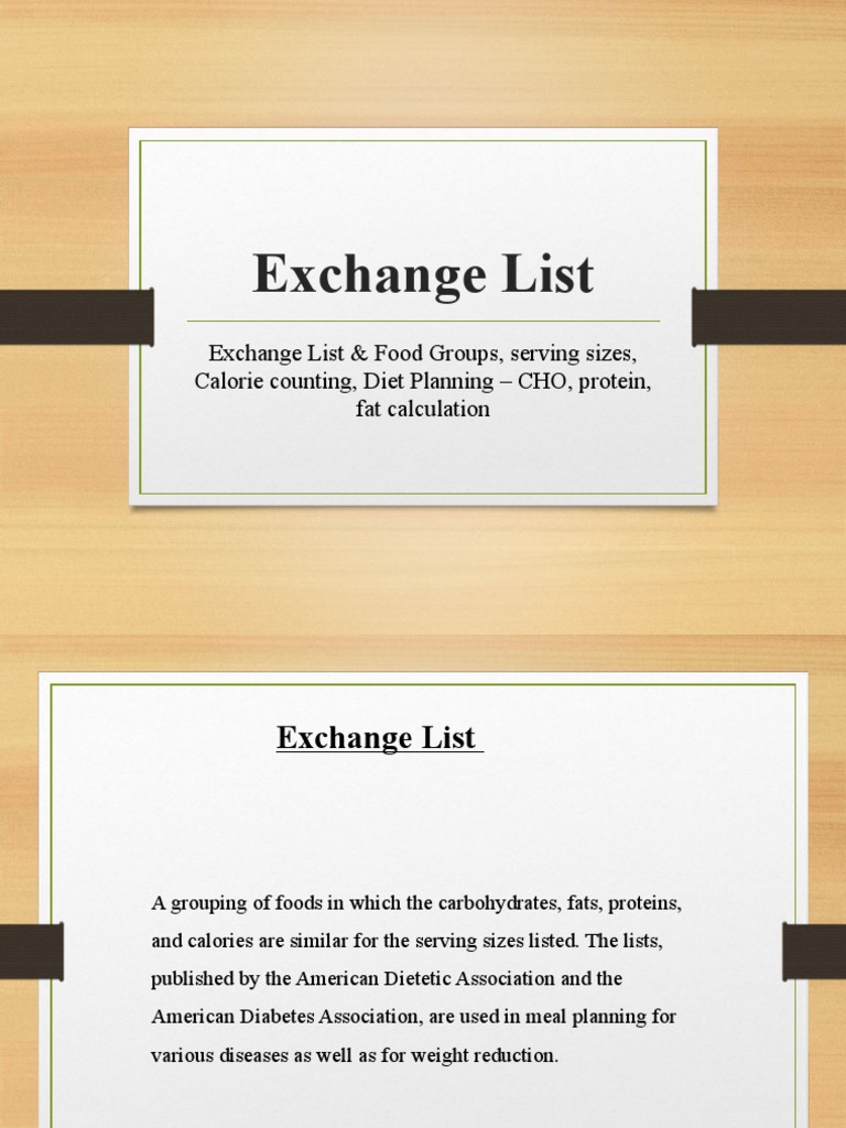 Exchange List | PDF | Calorie | Fat