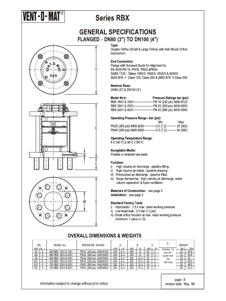 Vent-O-Matt Air Valve DN80 Spec | PDF