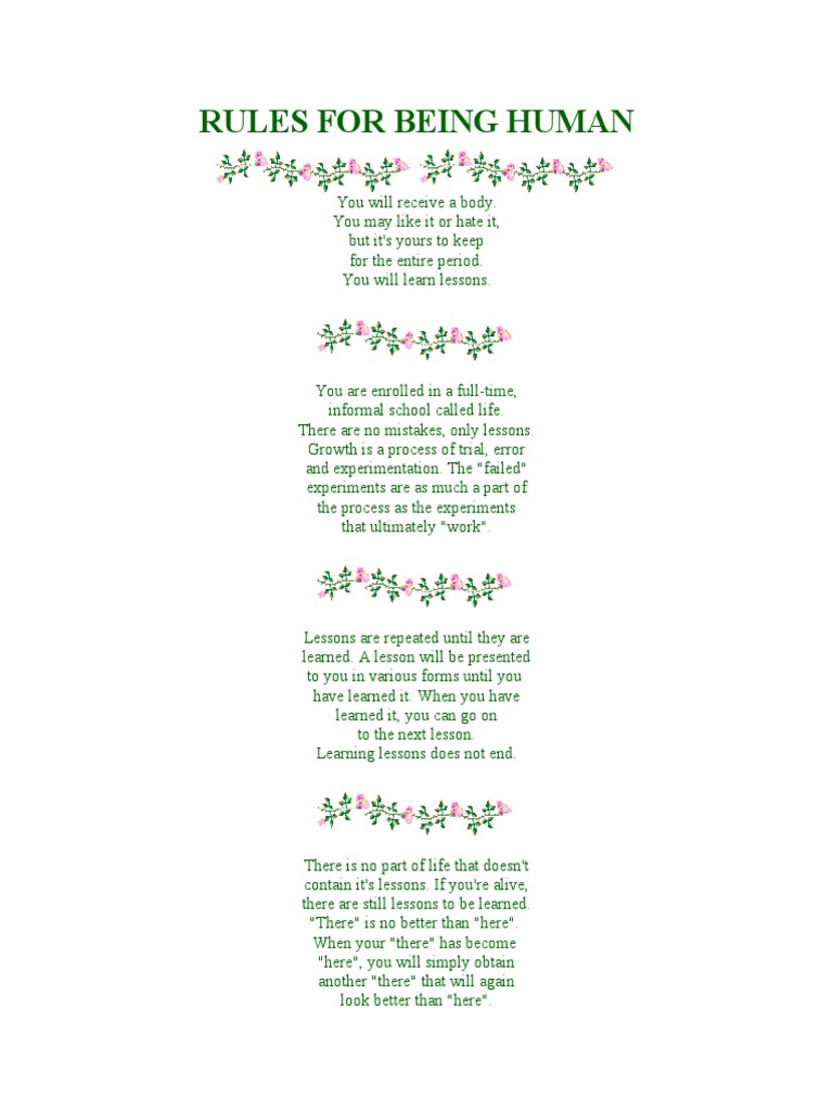 Rules For Being Human | PDF