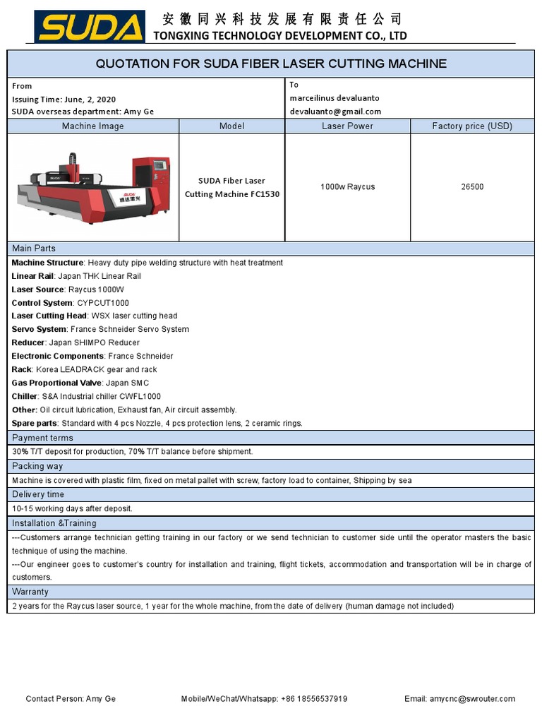 SUDA Fiber Laser Cutting Machine FC1530-1000W 2020.6.2 | PDF | Optics ...