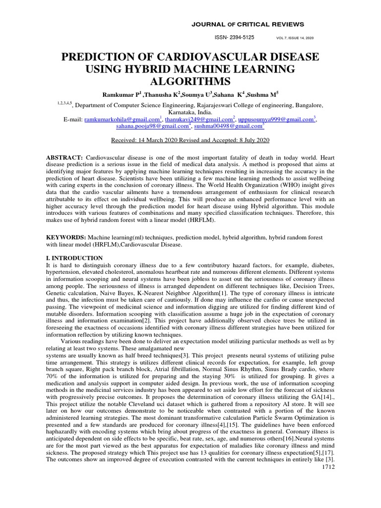 Prediction of Cardiovascular Disease Using Hybrid Machine Learning ...