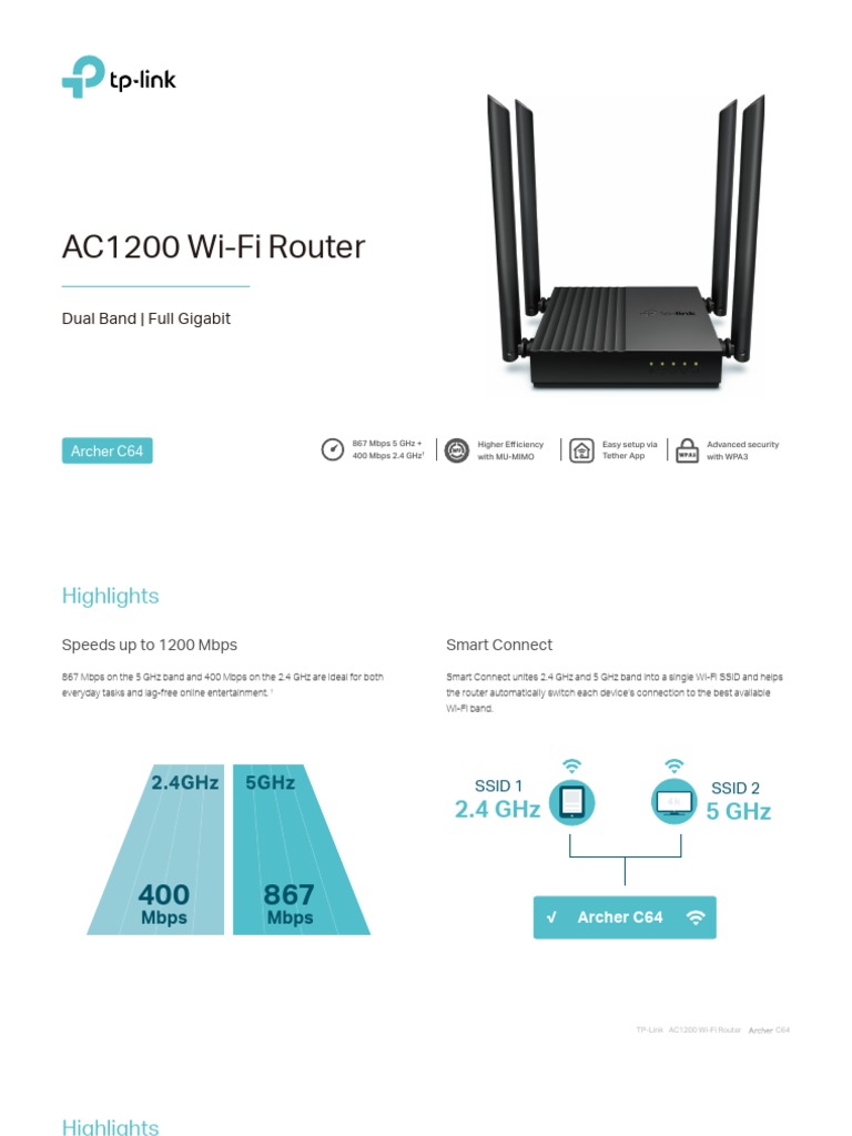 Archer C64 (EU&US) 1.0 - Datasheet | PDF | Wi Fi | Ieee 802.11