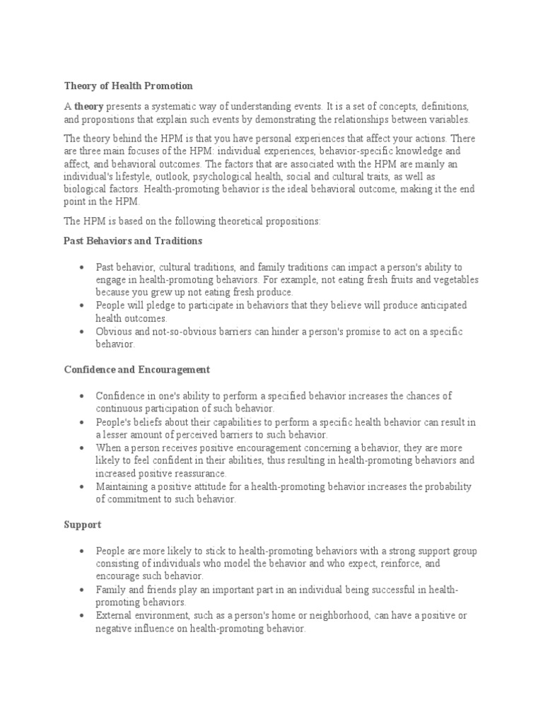 Health Promotion Model Overview | PDF | Health Promotion | Behavior
