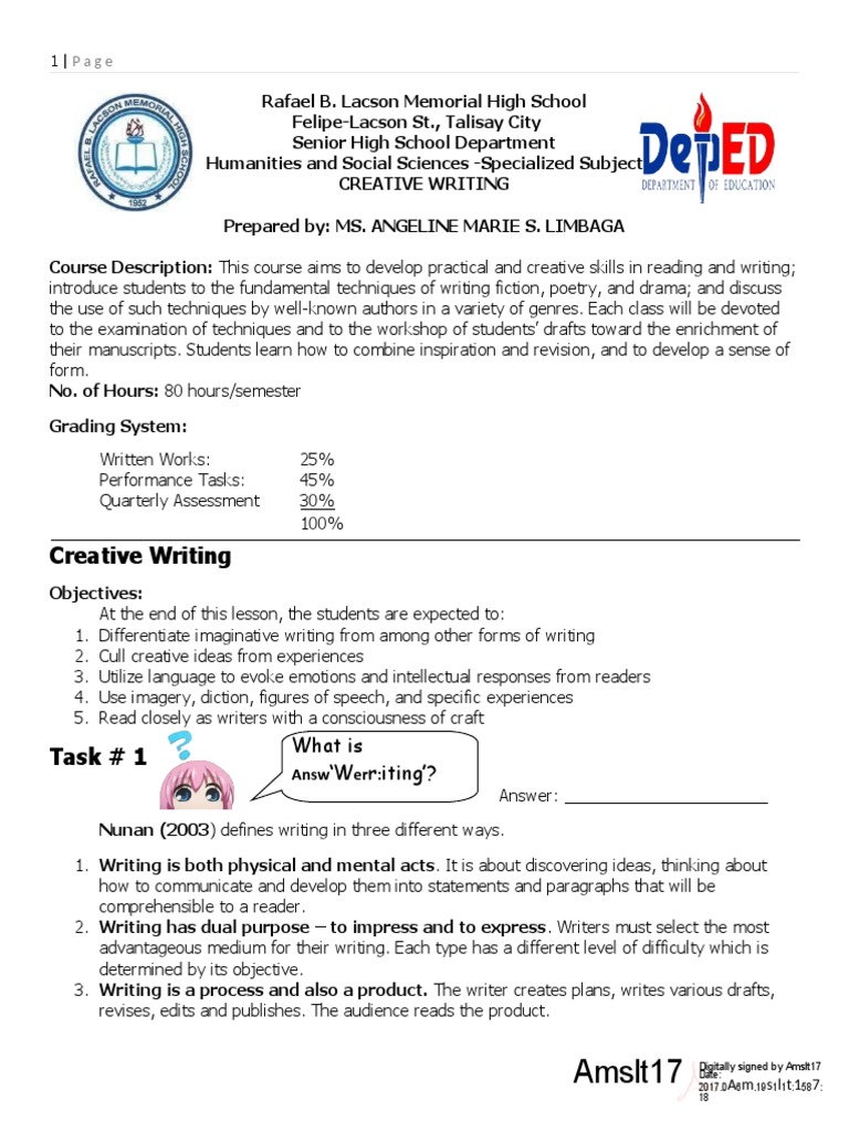 Creative Writing Module 2 PDF Free | PDF | Metre (Poetry) | Poetry