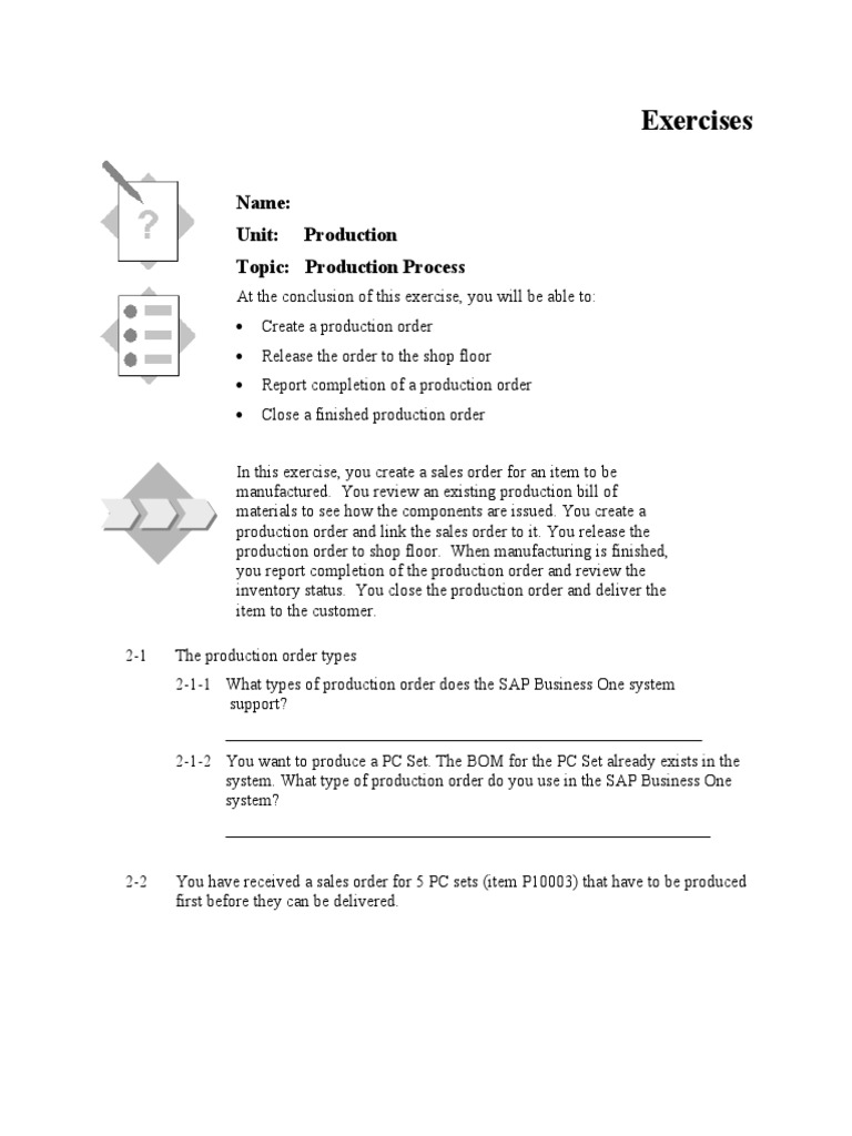 Exercises: Name: Unit: Production Topic: Production Process | PDF ...