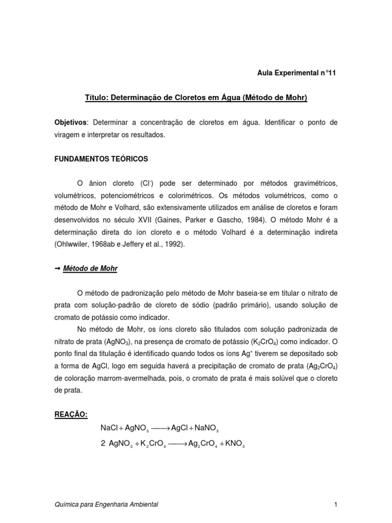 Determinação De Cloretos Em água Utilizando Os Métodos Volumetricos De