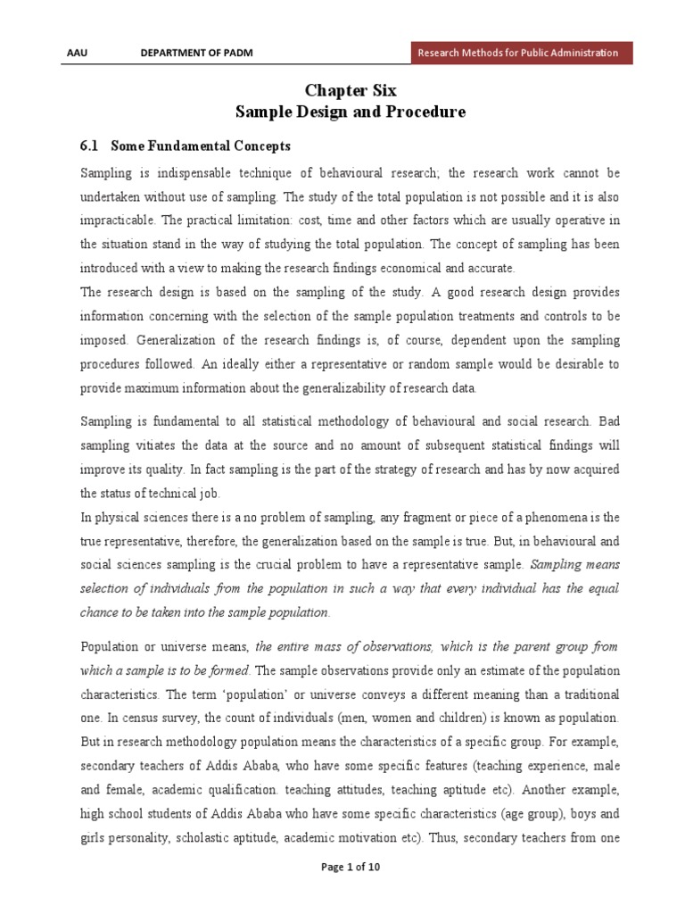 Chapter Six Sample Design and Procedure: 6.1 Some Fundamental Concepts ...