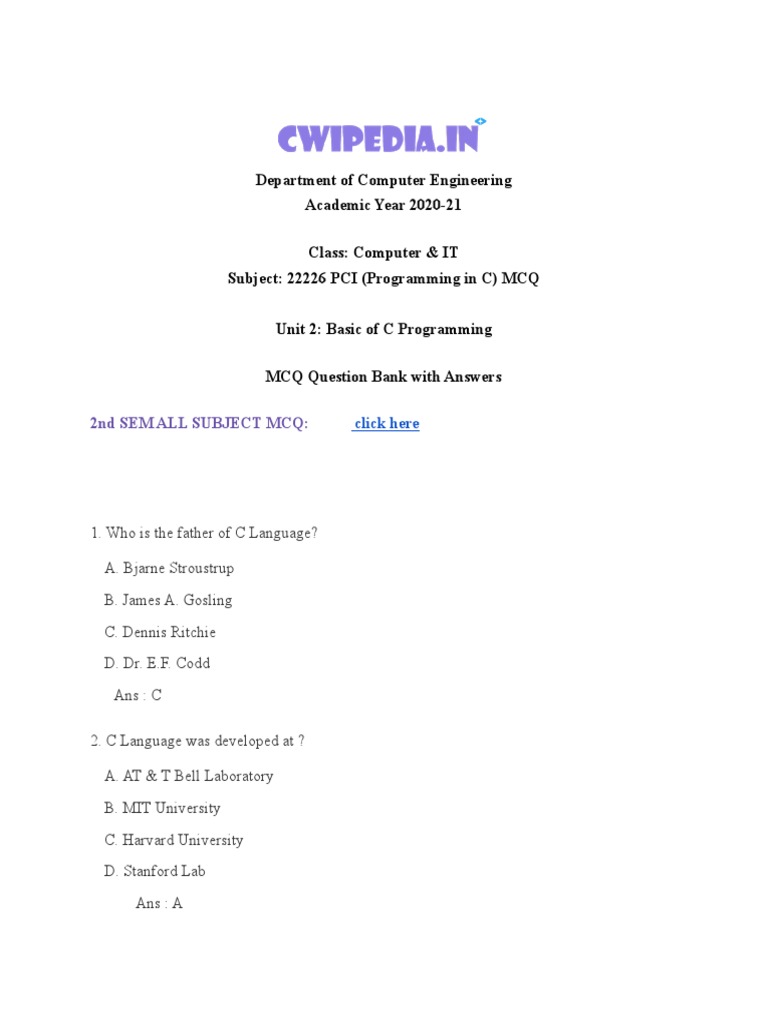 Department of Computer Engineering Academic Year 2020-21 Class: Computer & IT Subject: 22226 PCI ...