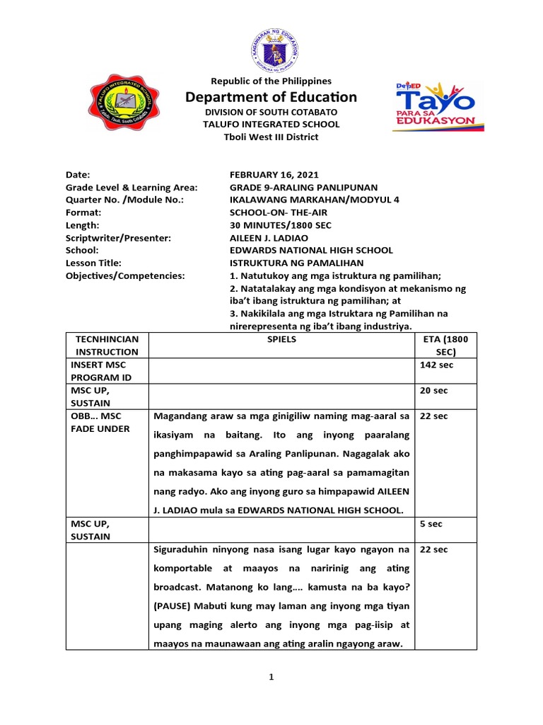 Radio Based Instruction Script-Ap 9-Beshy | PDF