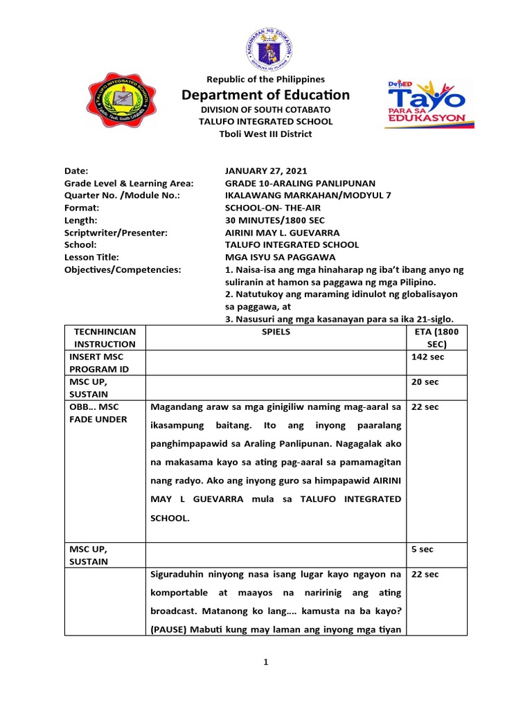 Radio Based Instruction Script-Ap 10 | PDF