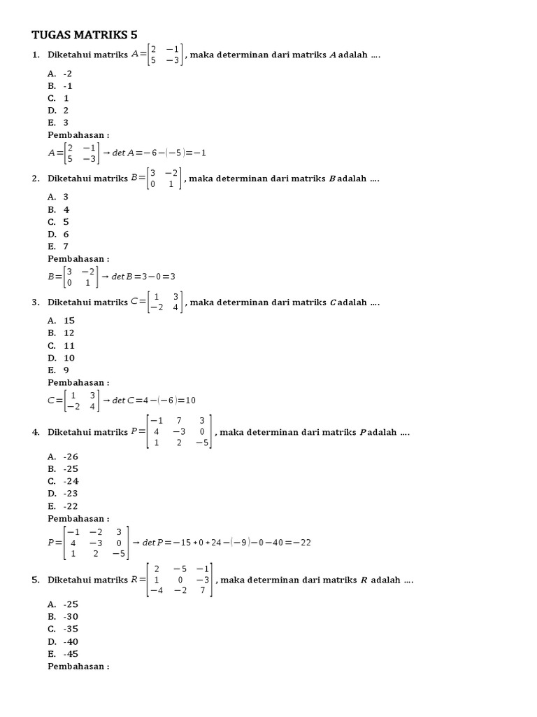 Latihan Soal Determinan Matriks 5 | PDF | Metode & Bahan Ajar