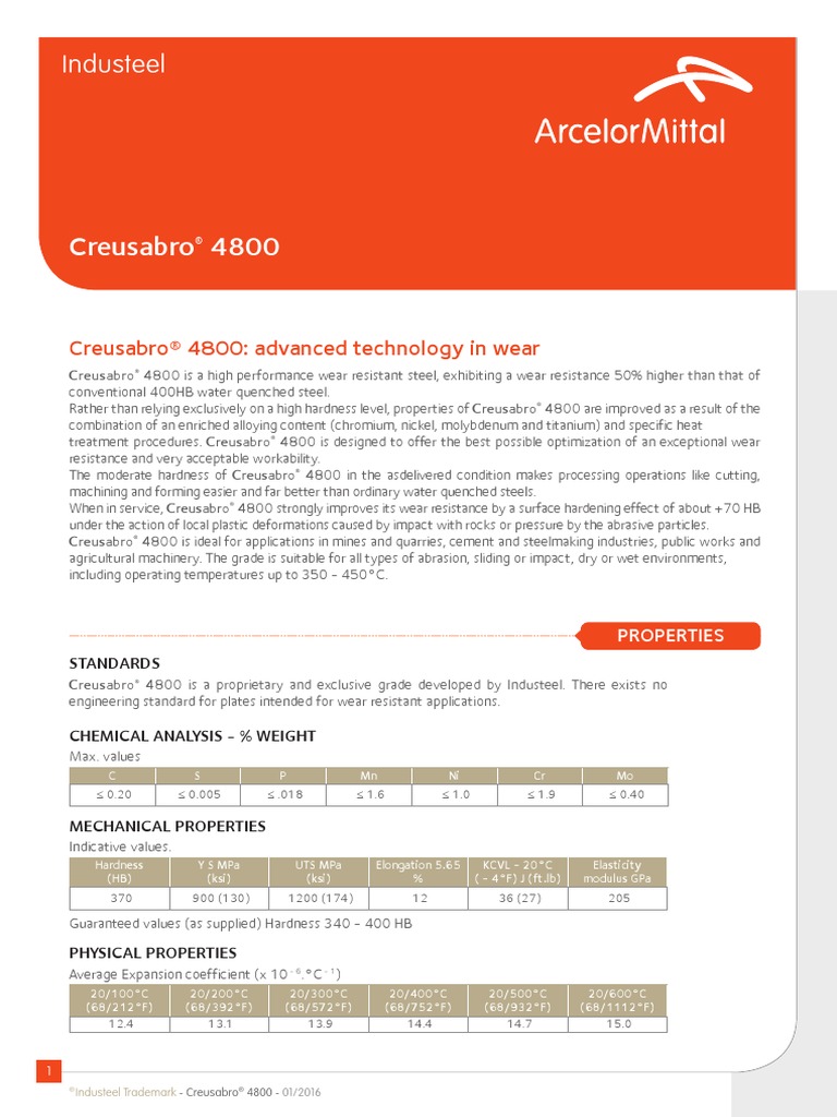 Creusabro 4800: Industeel | PDF | Wear | Steel