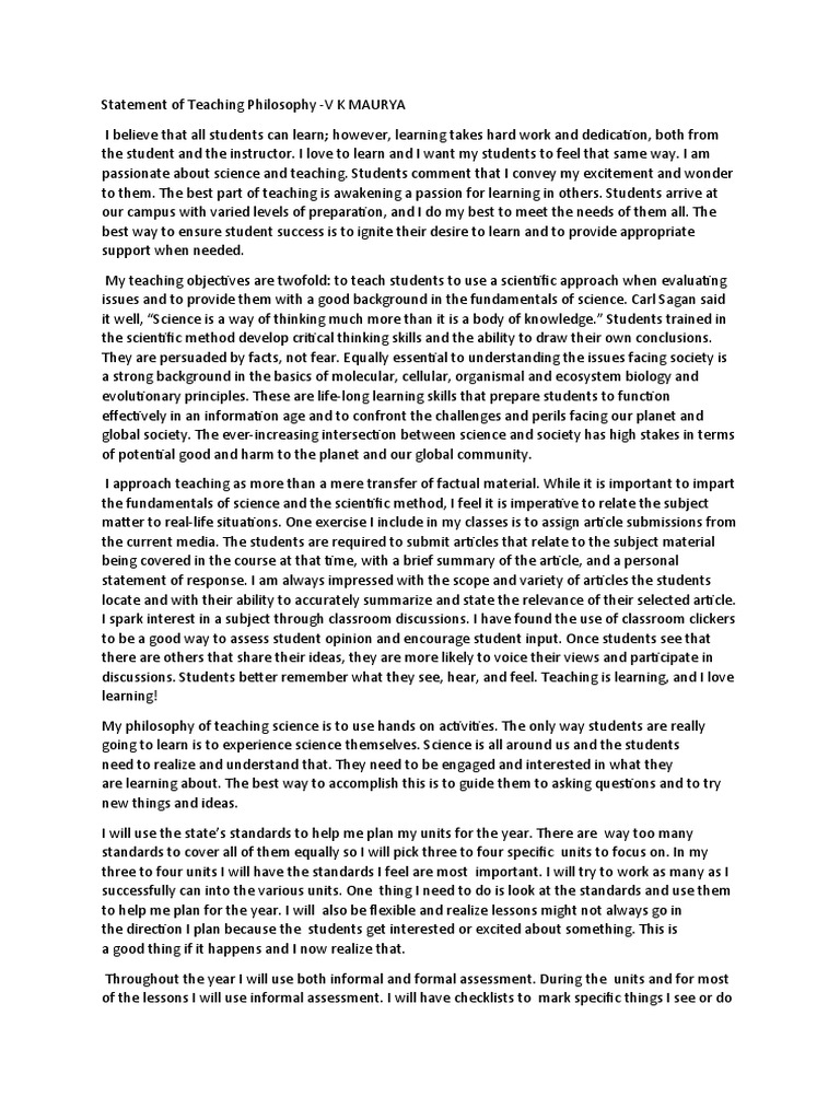 Statement of Teaching Philosophy | PDF | Philosophy Of Education | Science