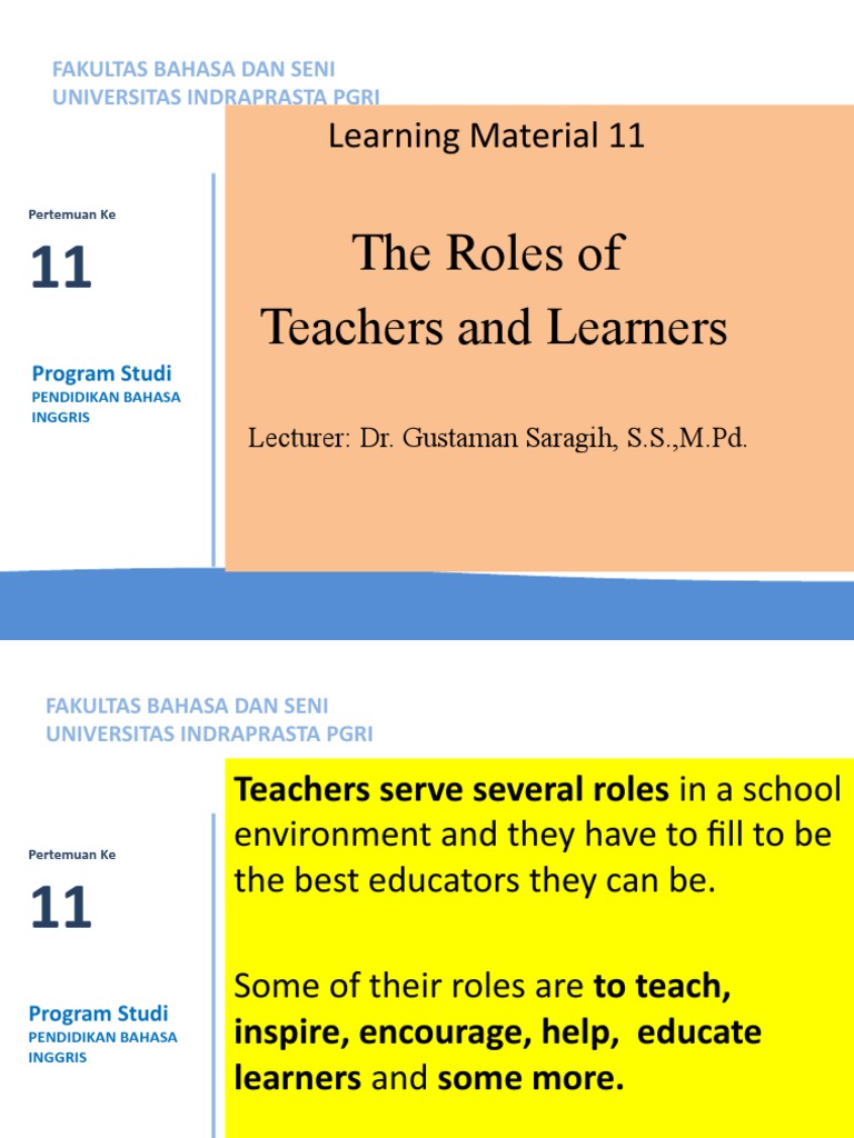 The Roles of Teachers and Learners: Learning Material 11 | PDF ...