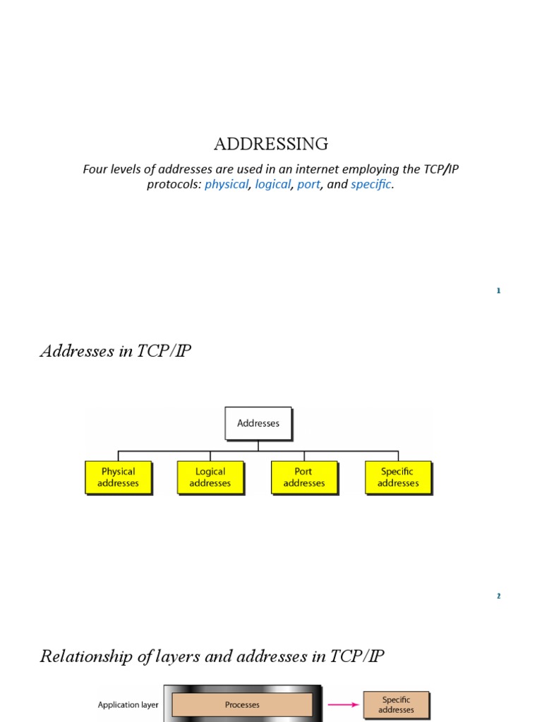 Addressing: Four Levels of Addresses Are Used in An Internet Employing The TCP/IP Protocols ...