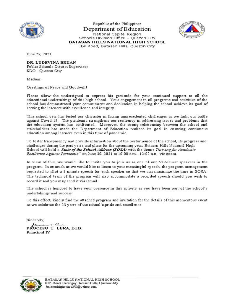 Invitation to State of the School Address | PDF | Human Nature | Science