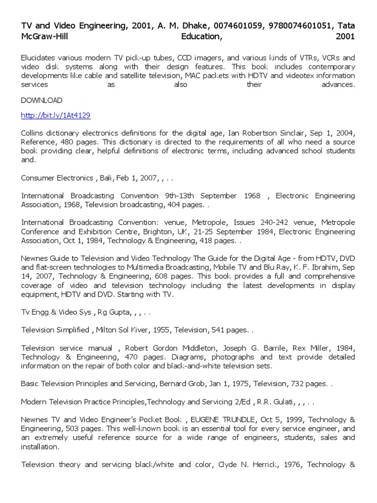 TV and Video Engineering, 2001, A. M. Dhake, 0074601059, 9780074601051 ...