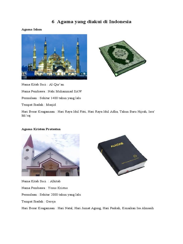 6 Agama Yang Diakui Di Indonesia Beserta Kitab Suci | PDF