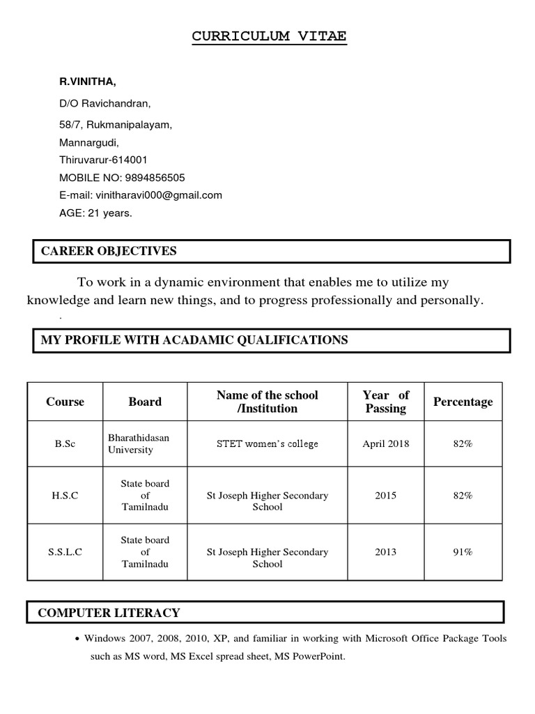 Vinitha Resume 1 | PDF