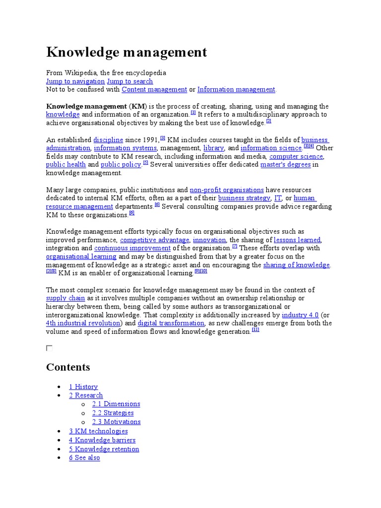 Knowledge Management: Knowledge Management (KM) Is The Process of ...