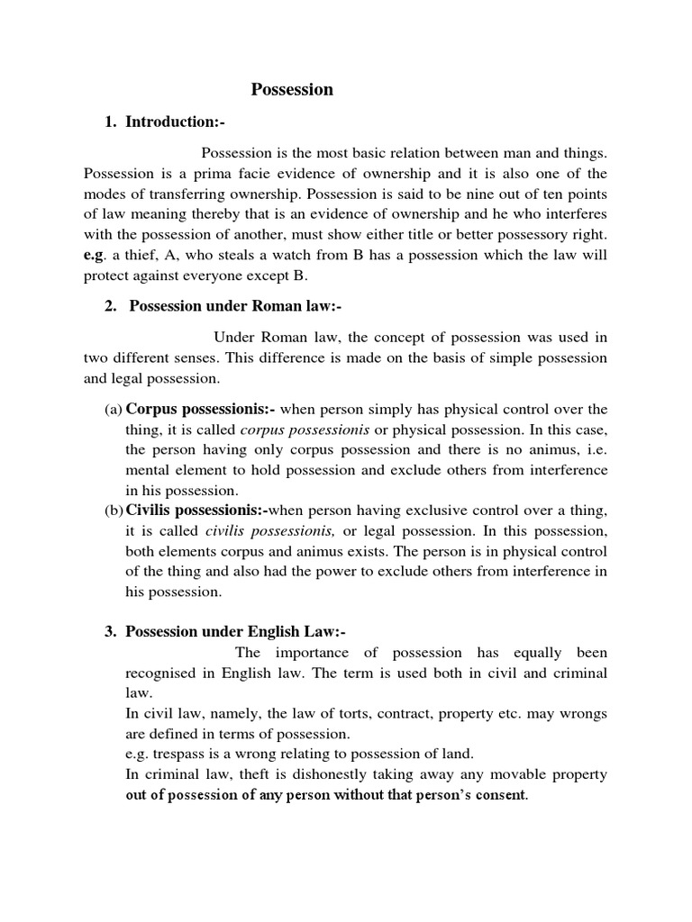 Possession | PDF | Possession (Law) | Property