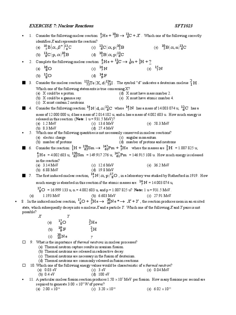 Nuclear Reactions and Energy Calculations | PDF | Nuclear Reaction ...
